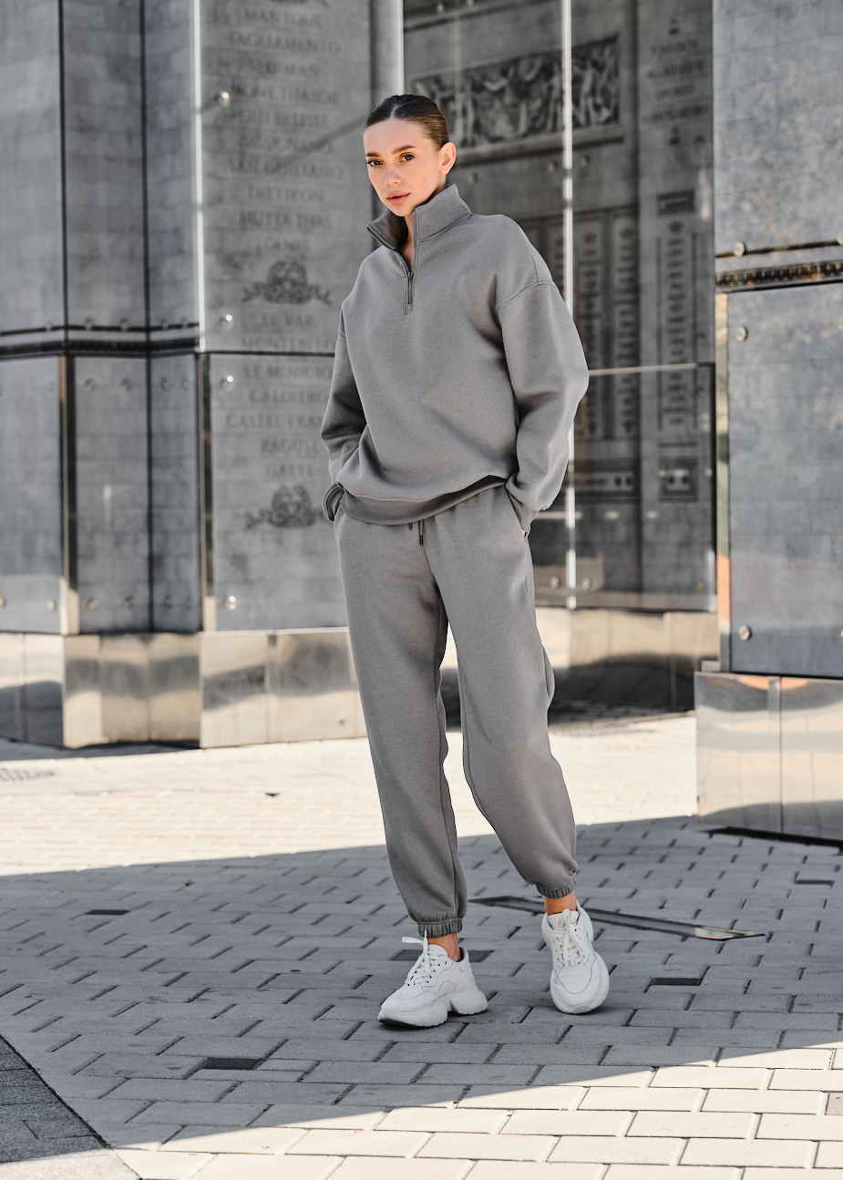 Жіночий спортивний костюм Staff be gray oversize fleece сірий оверсайз на блискавці однотонний ...