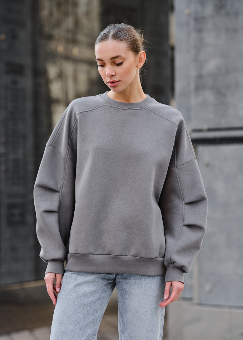 Світшот жіночий Staff gray oversize fleece сірий оверсайз утеплений брендовий на флісі ...