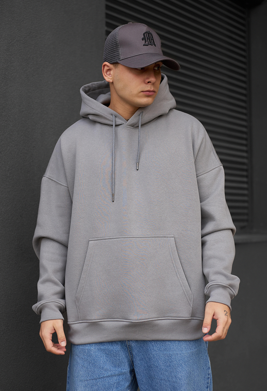 Толстовка чоловіча Staff gray basic oversize fleece сіра базова бавовняна брендова на флісі ...