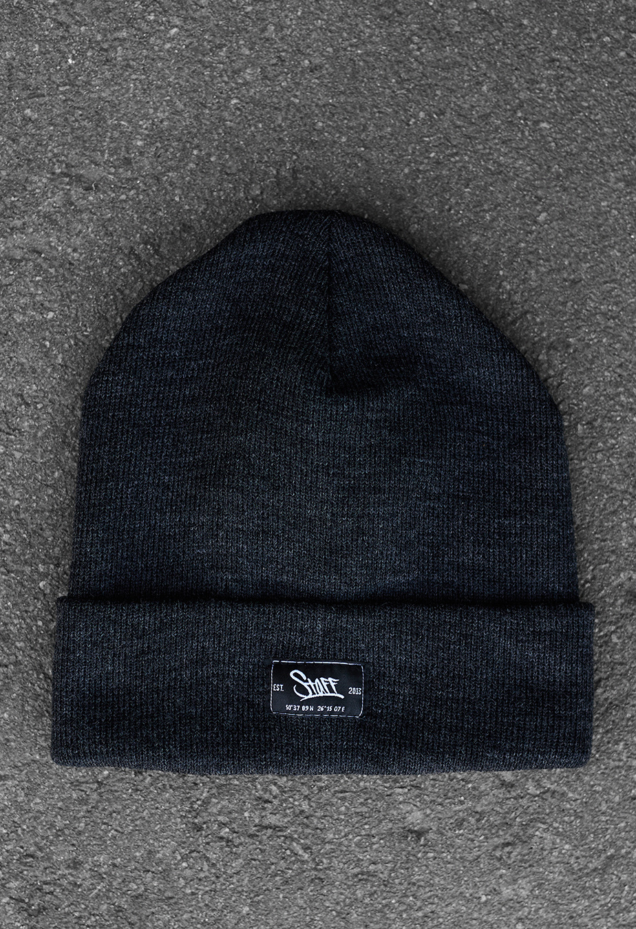 Шапка чоловіча Staff m2 graphite basic logo графітового кольору з відворотом з логотипом базова ...