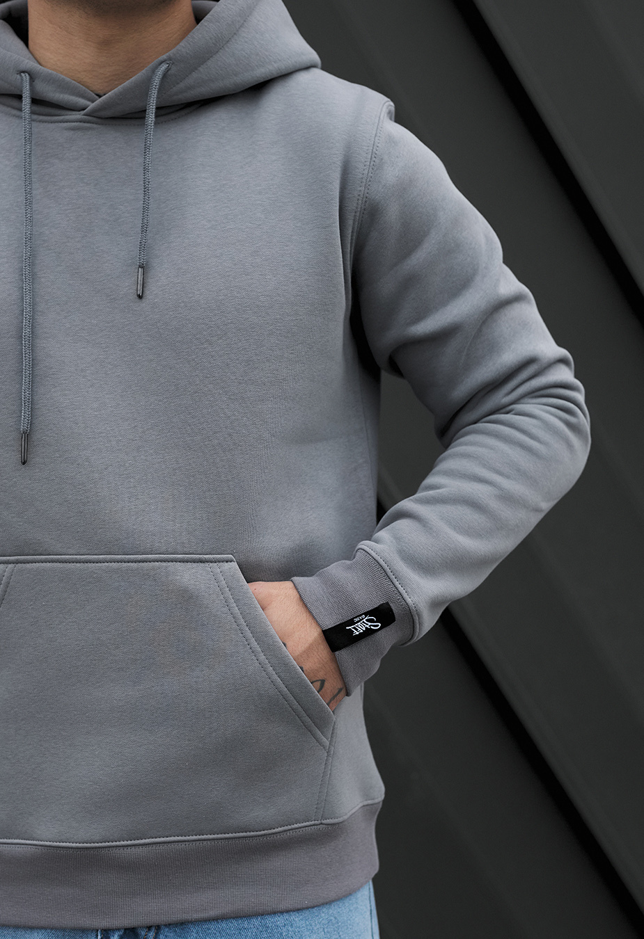 Чоловіче худі Staff gray basic fleece сіре базове тепле молодіжне на флісі однотонне бавовняне ...