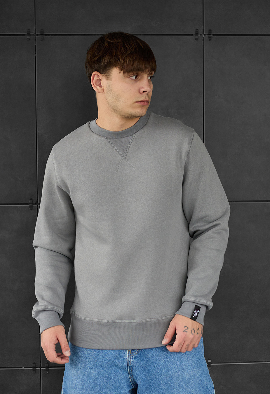 Світшот чоловічий Staff gray basic fleece сірий утеплений бавовняний брендовий базовий ...