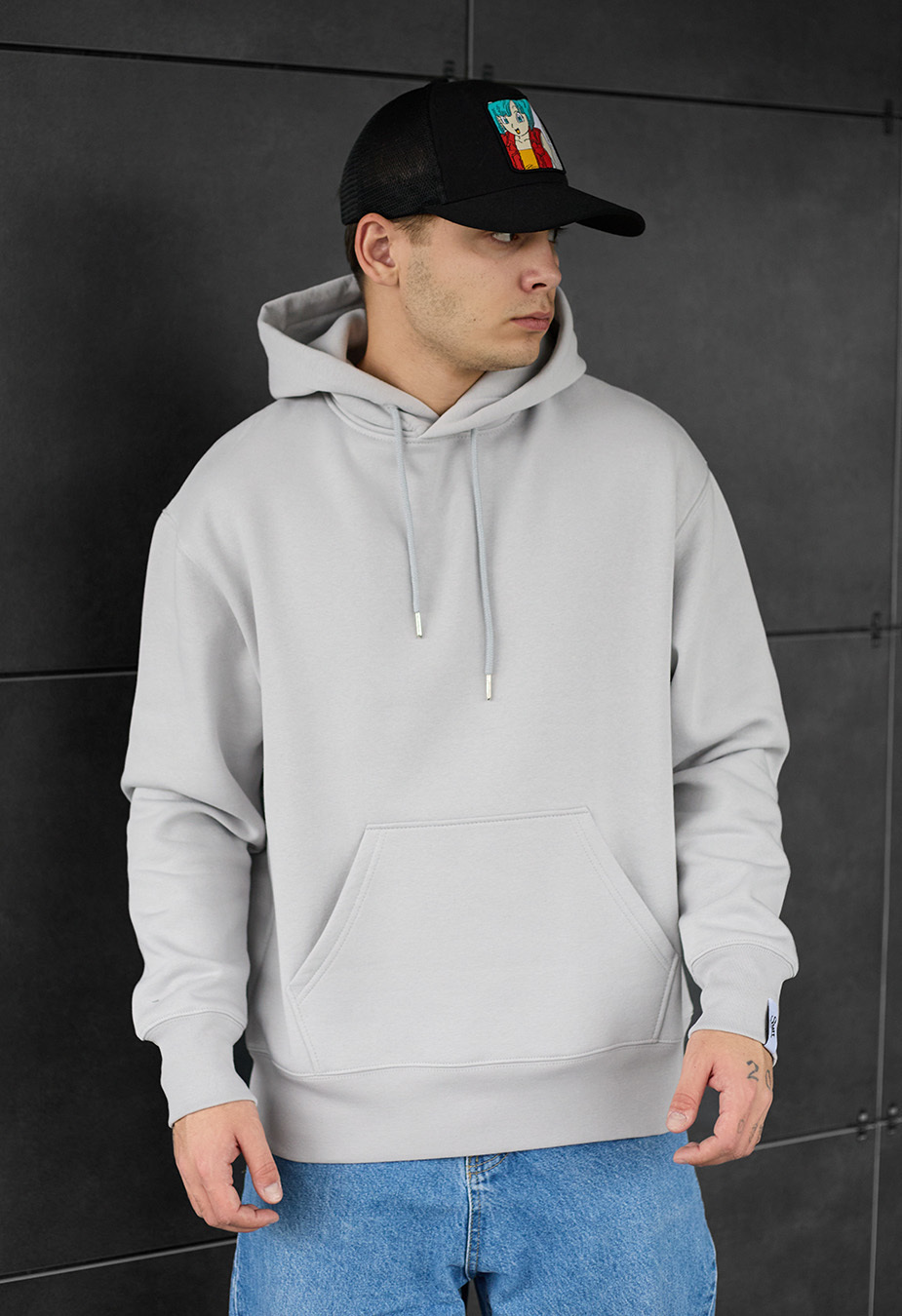 Толстовка чоловіча Staff light gray basic oversize fleece світло-сіра бавовняна оверсайз тепла ...