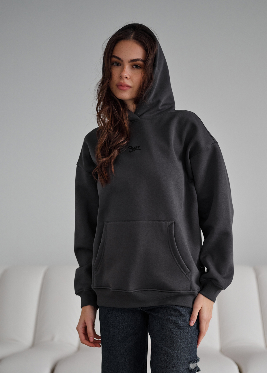 Толстовка жіноча Staff dark gray logo oversize fleece темно-сіра оверсайз на флісі для жінки ...