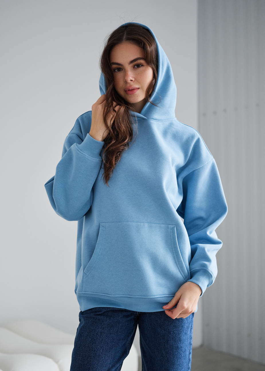 Жіноче худі Staff light blue oversize fleece блакитне на флісі бавовняне тепле оверсайз брендове ...