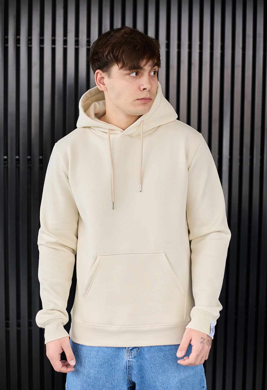 Худі чоловіче Staff milk basic fleece молочного кольору на флісі базове тепле однотонне ...