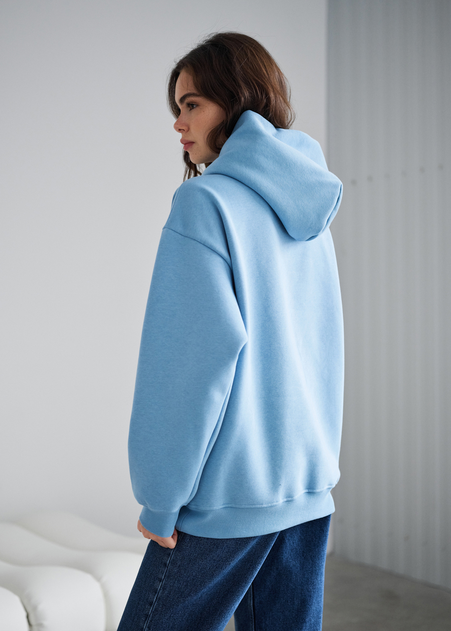 Жіноче худі Staff light blue oversize fleece блакитне на флісі бавовняне тепле оверсайз брендове ...