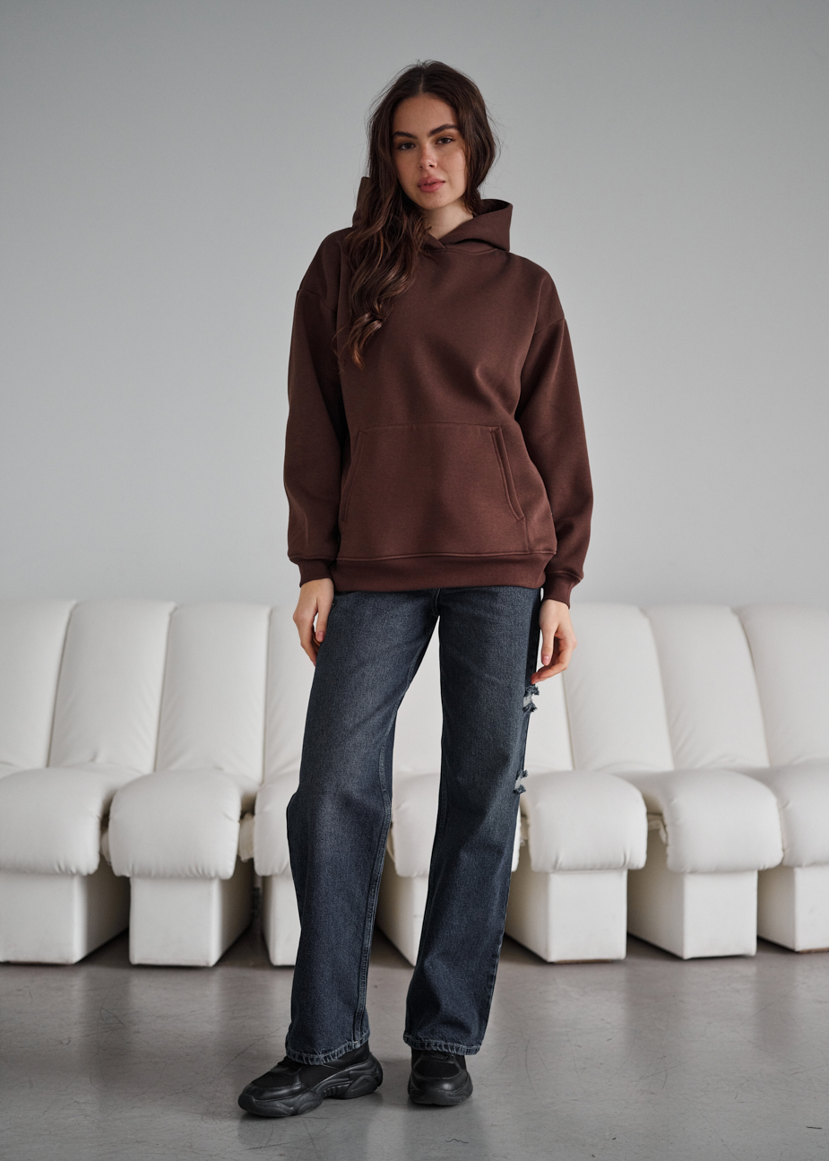 Худі жіноче Staff brown oversize fleece коричневе для дівчини бавовняне тепле на флісі оверсайз ціна