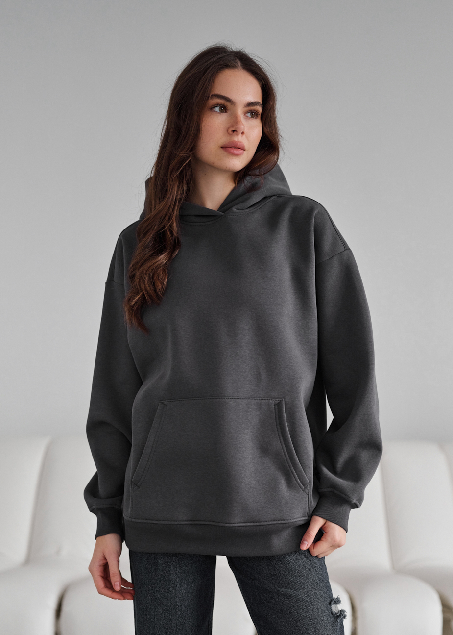 Толстовка жіноча Staff gray oversize fleece сіра однотонна брендова оверсайз тепла на флісі ...