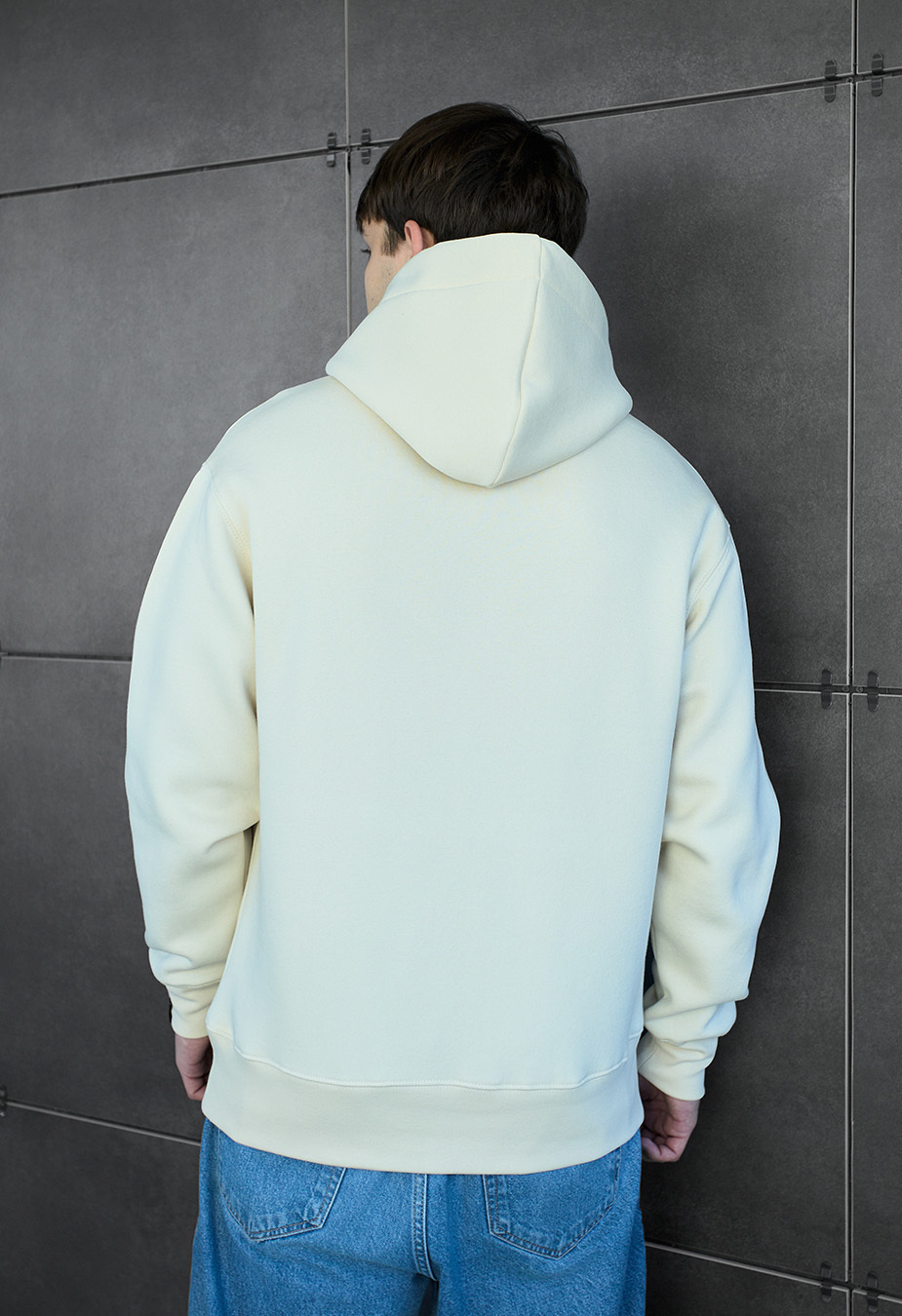 Толстовка чоловіча Staff milk basic oversize fleece молочного кольору базова утеплена оверсайз ...