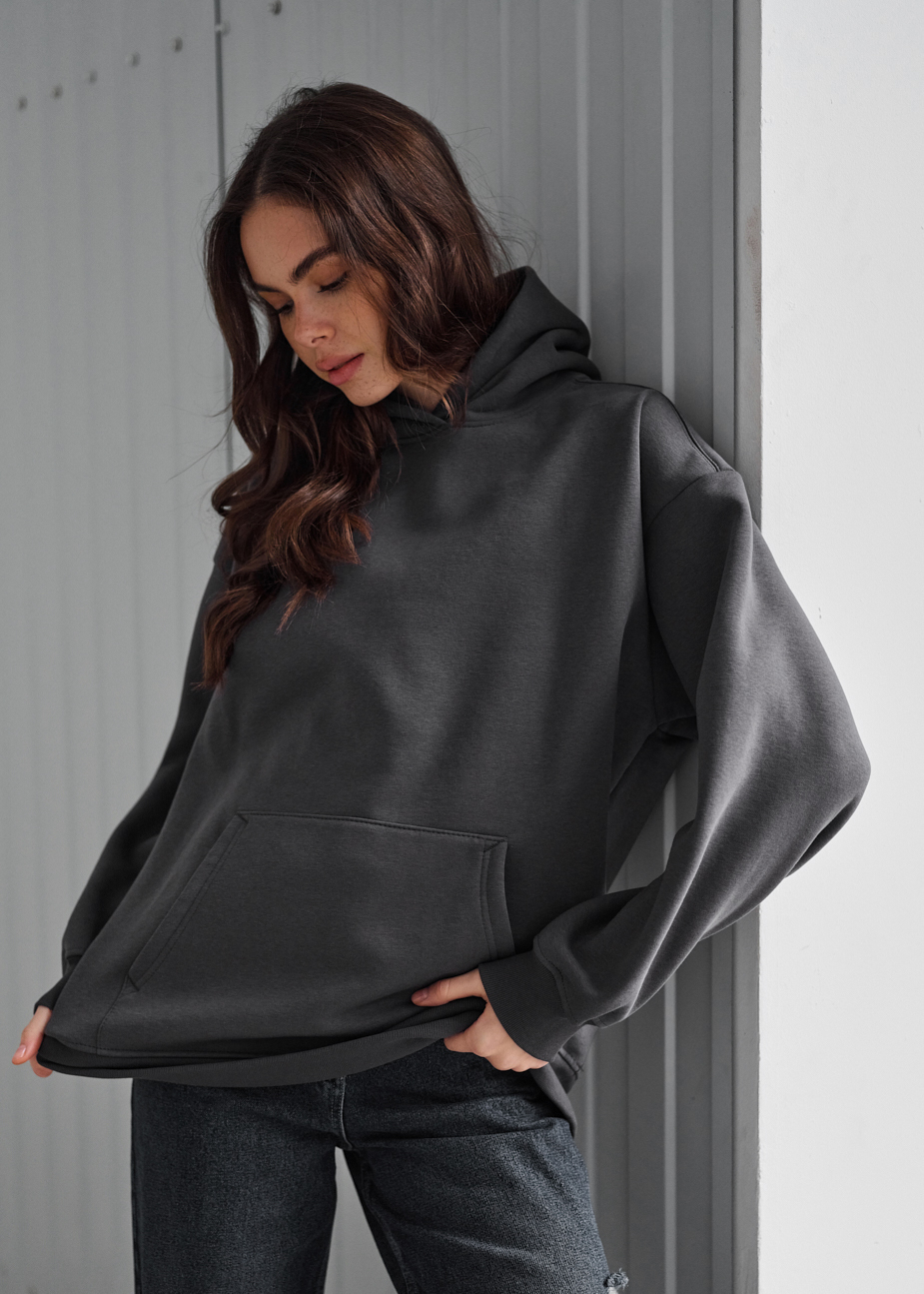 Толстовка жіноча Staff gray oversize fleece сіра однотонна брендова оверсайз тепла на флісі ...