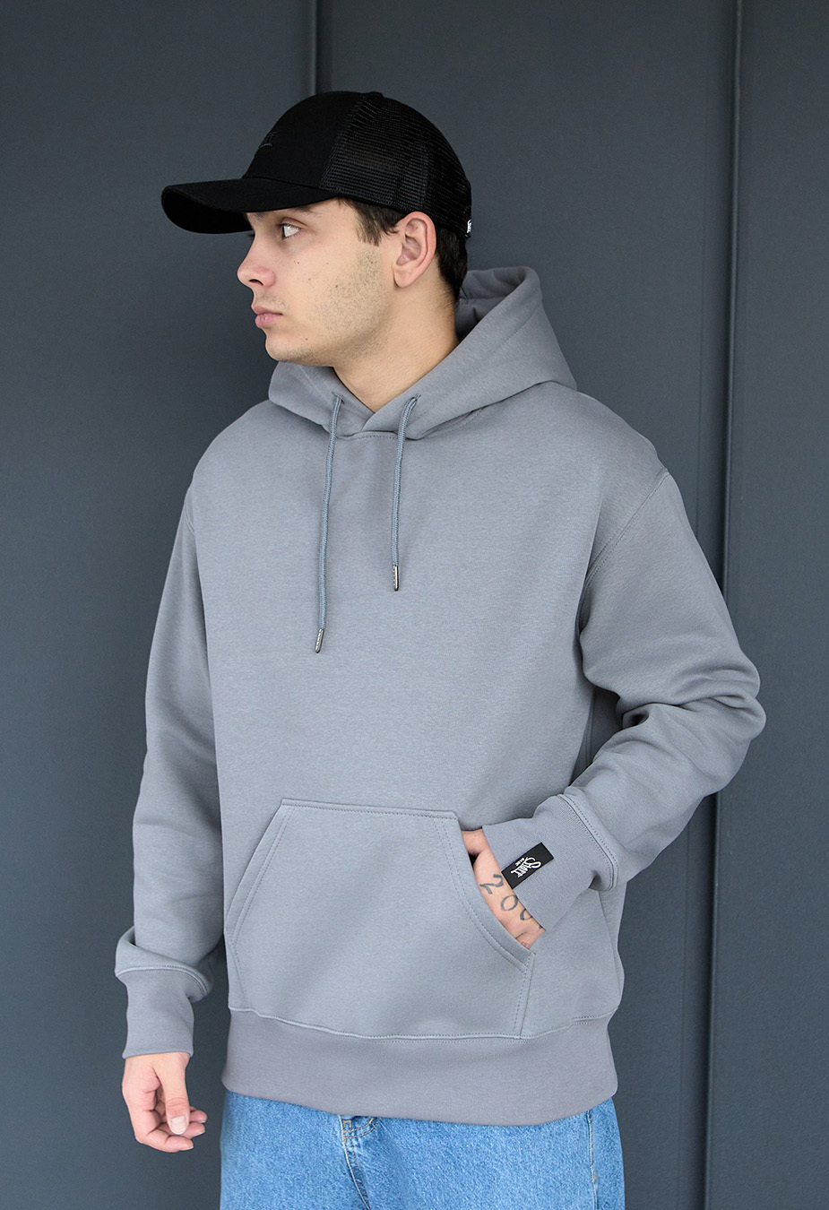 Чоловіче худі Staff gray basic oversize fleece сіре однотонне базове оверсайз для хлопця на ...