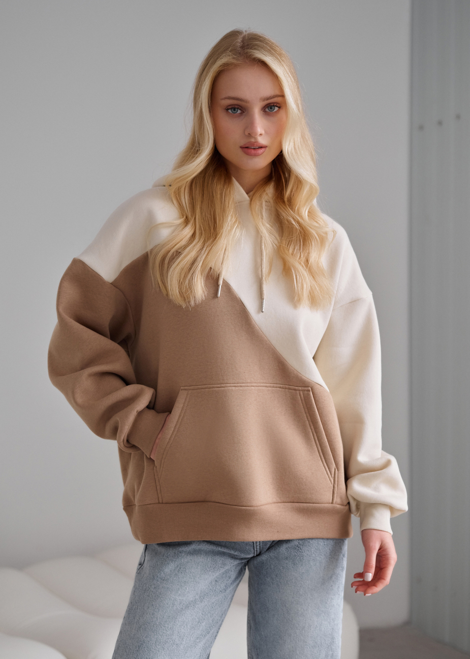 Толстовка жіноча Staff tix milk & beige oversize fleece молочного/бежевого кольору брендова ...