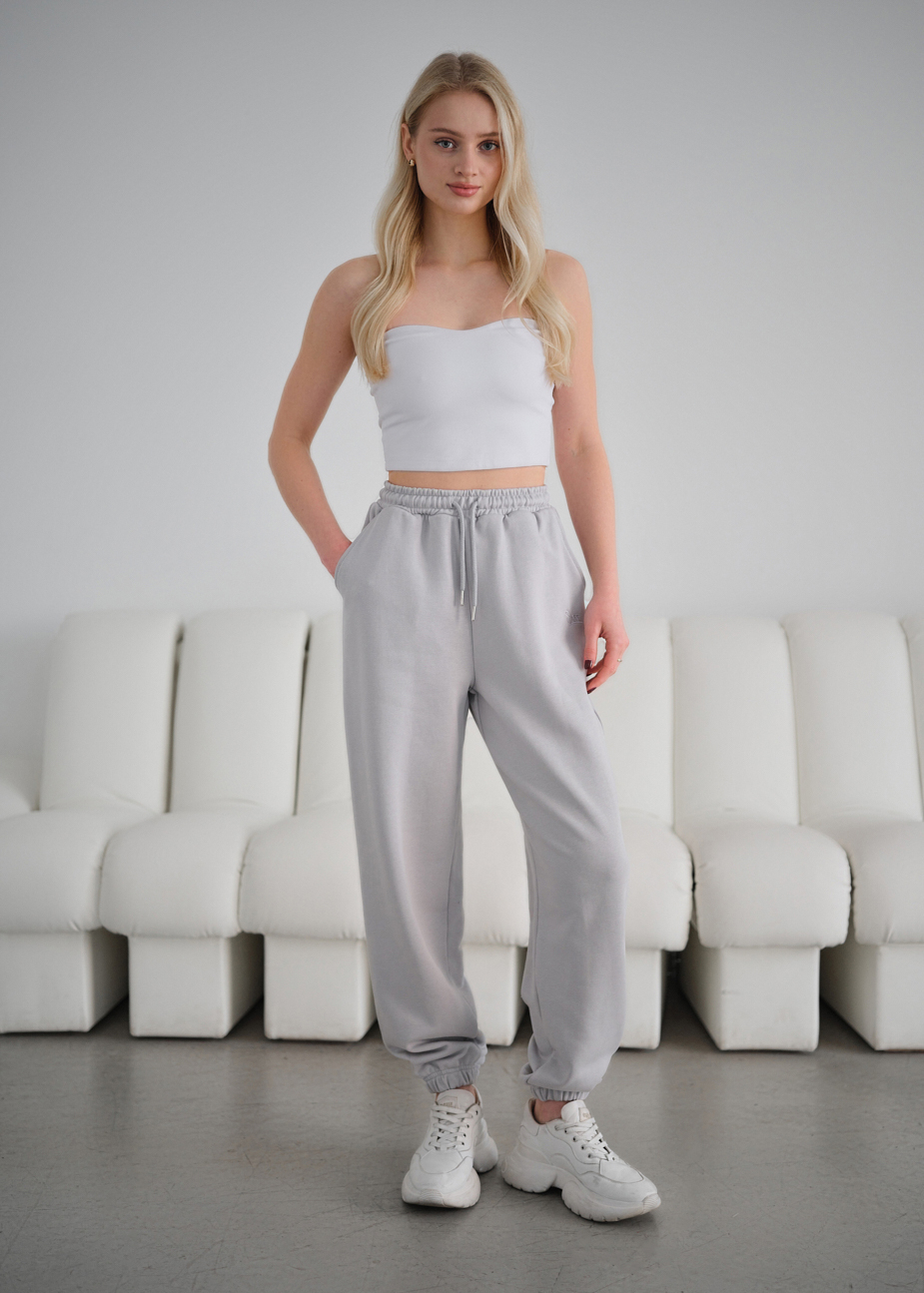 Спортивні штани жіночі Staff yo light gray logo світло-сірі з логотипом бавовняні недорогі ціна