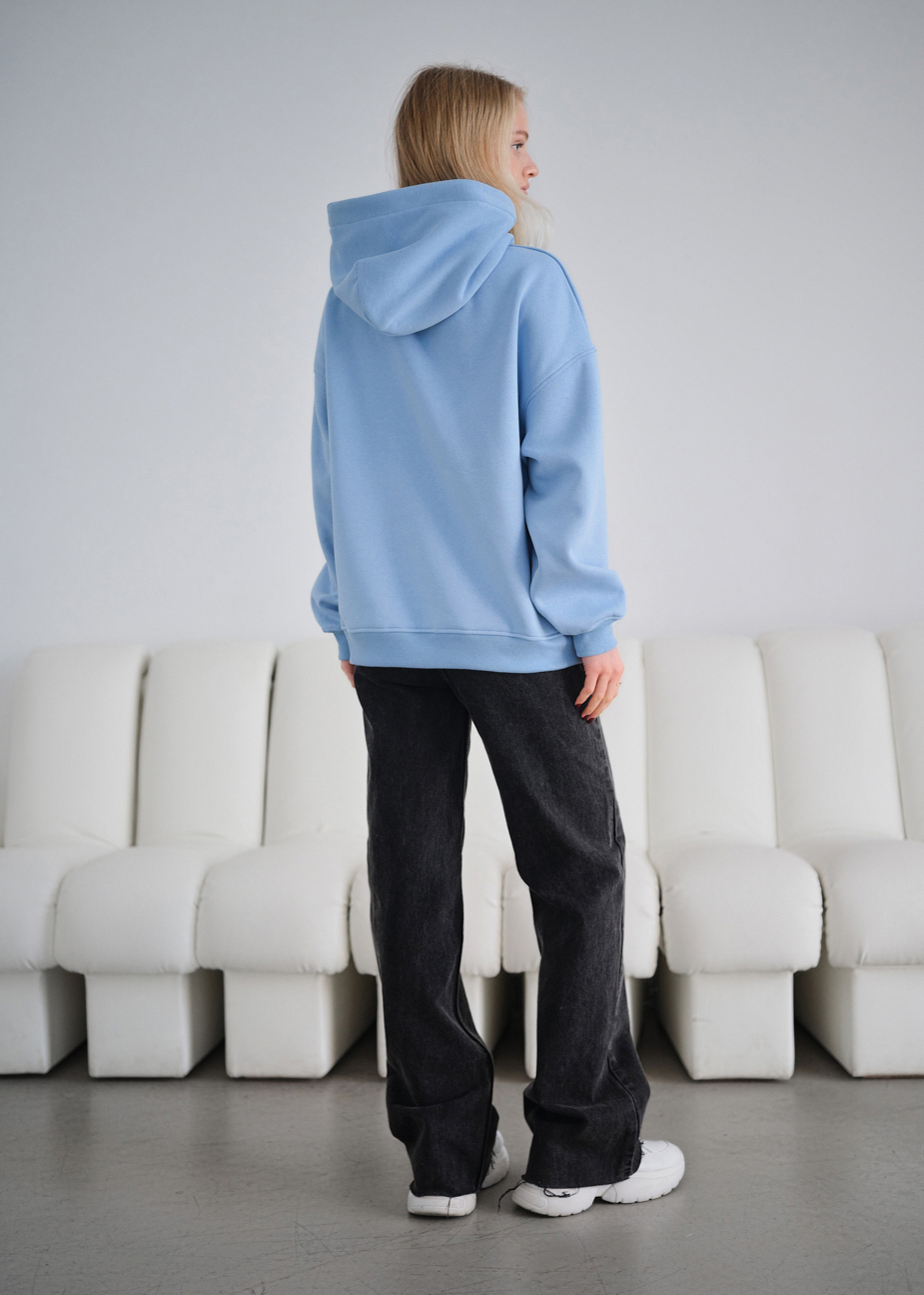 Толстовка жіноча Staff light blue oversize fleece блакитна однотонна на флісі брендова утеплена ...