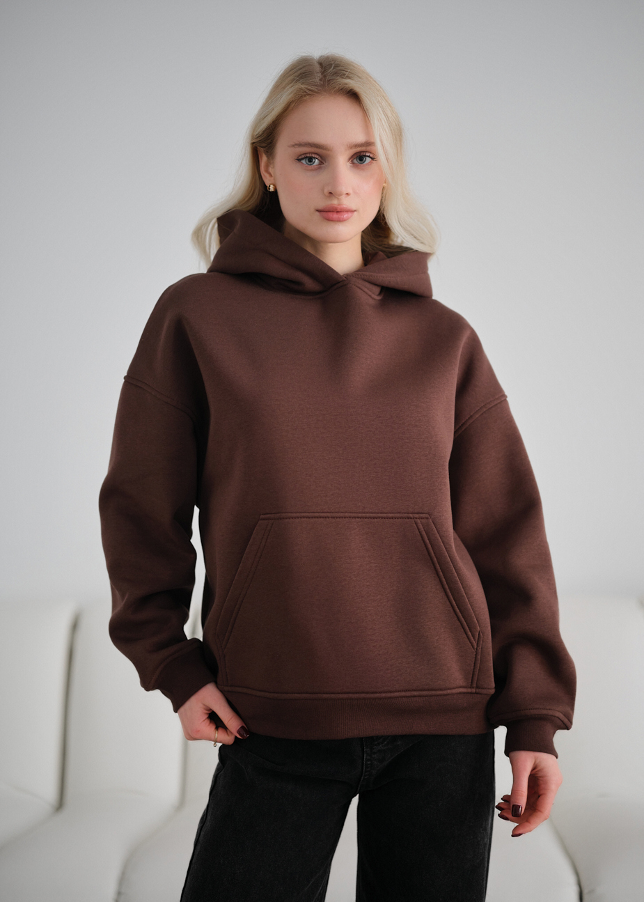 Худі жіноче Staff jox brown oversize fleece коричневе брендове тепле оверсайз бавовняне ...