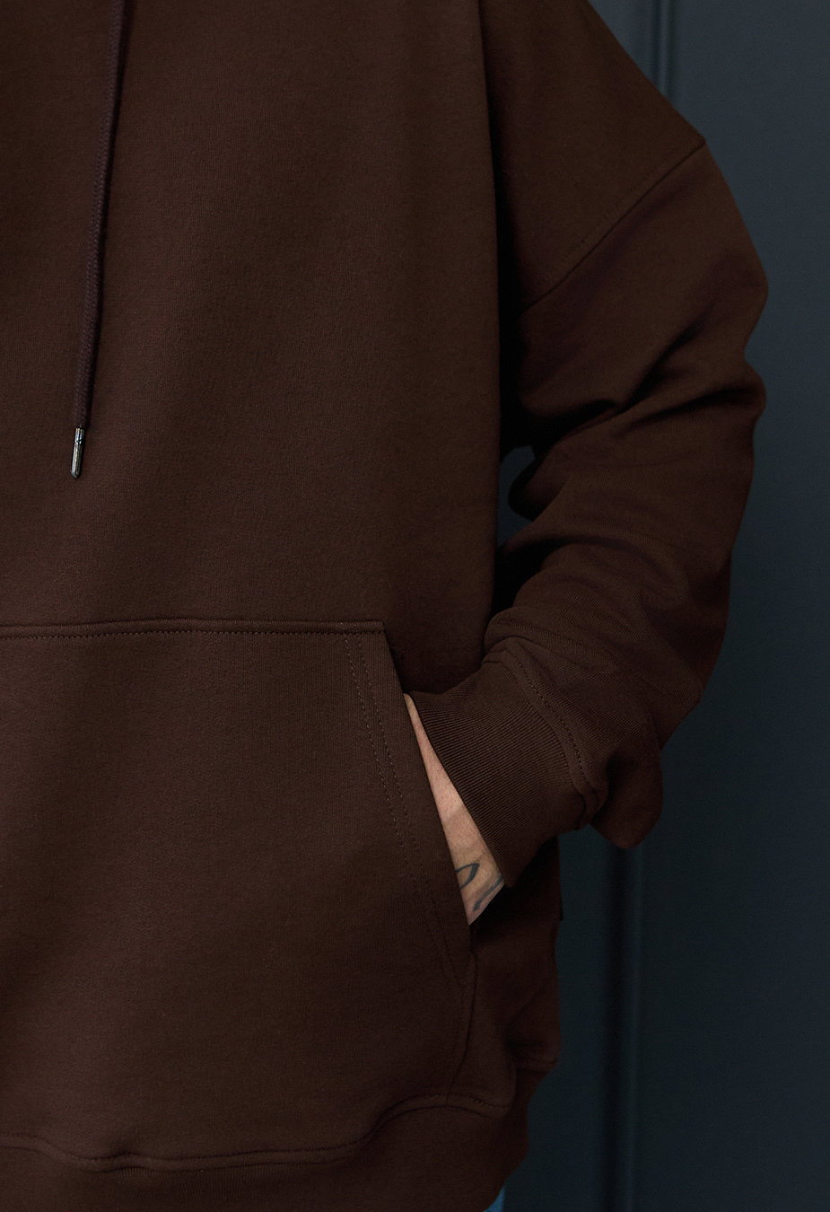 Худі чоловіче Staff brown oversize коричневе недороге оверсайз бавовняне однотонне ціна