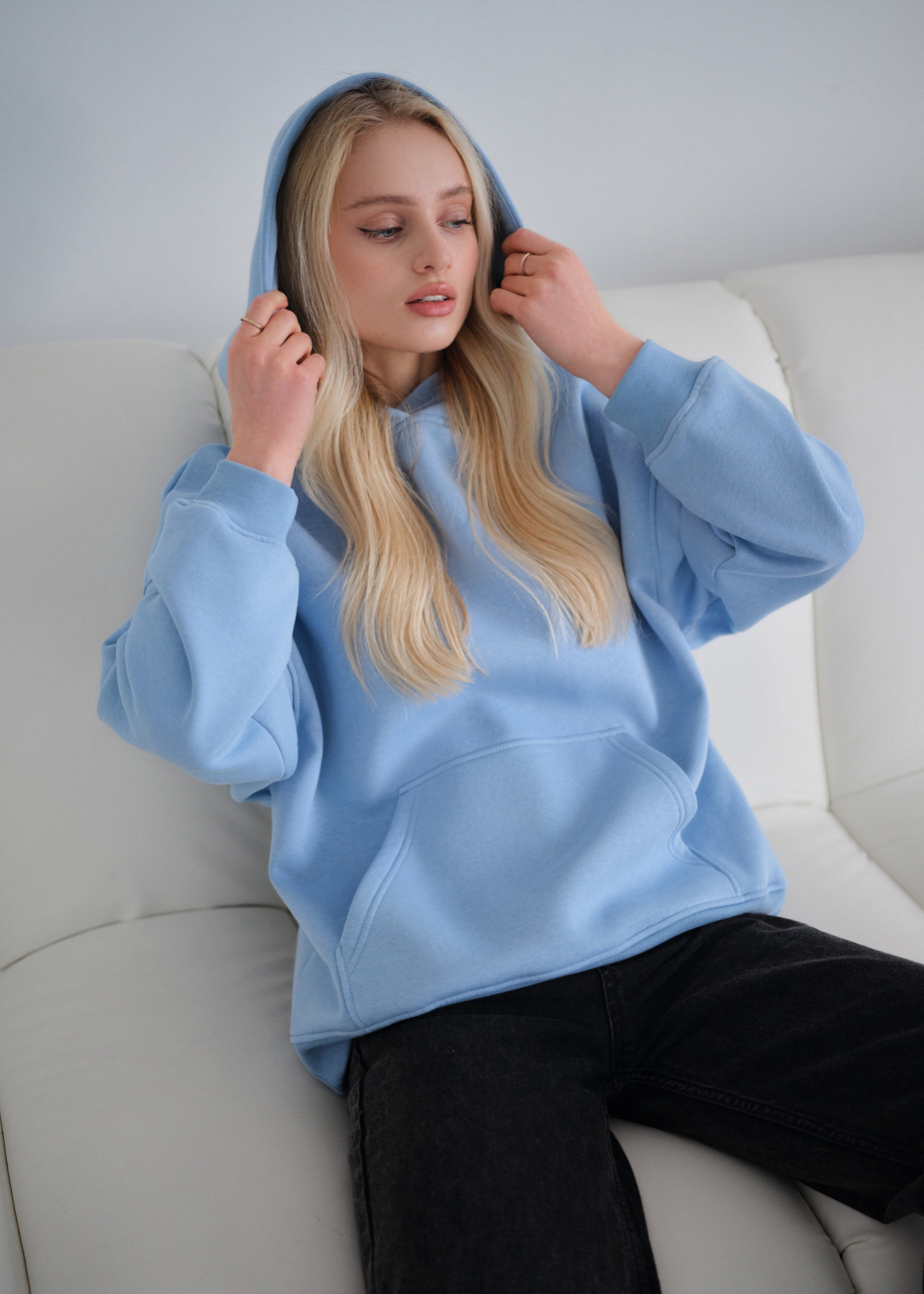 Толстовка жіноча Staff light blue oversize fleece блакитна однотонна на флісі брендова утеплена ...