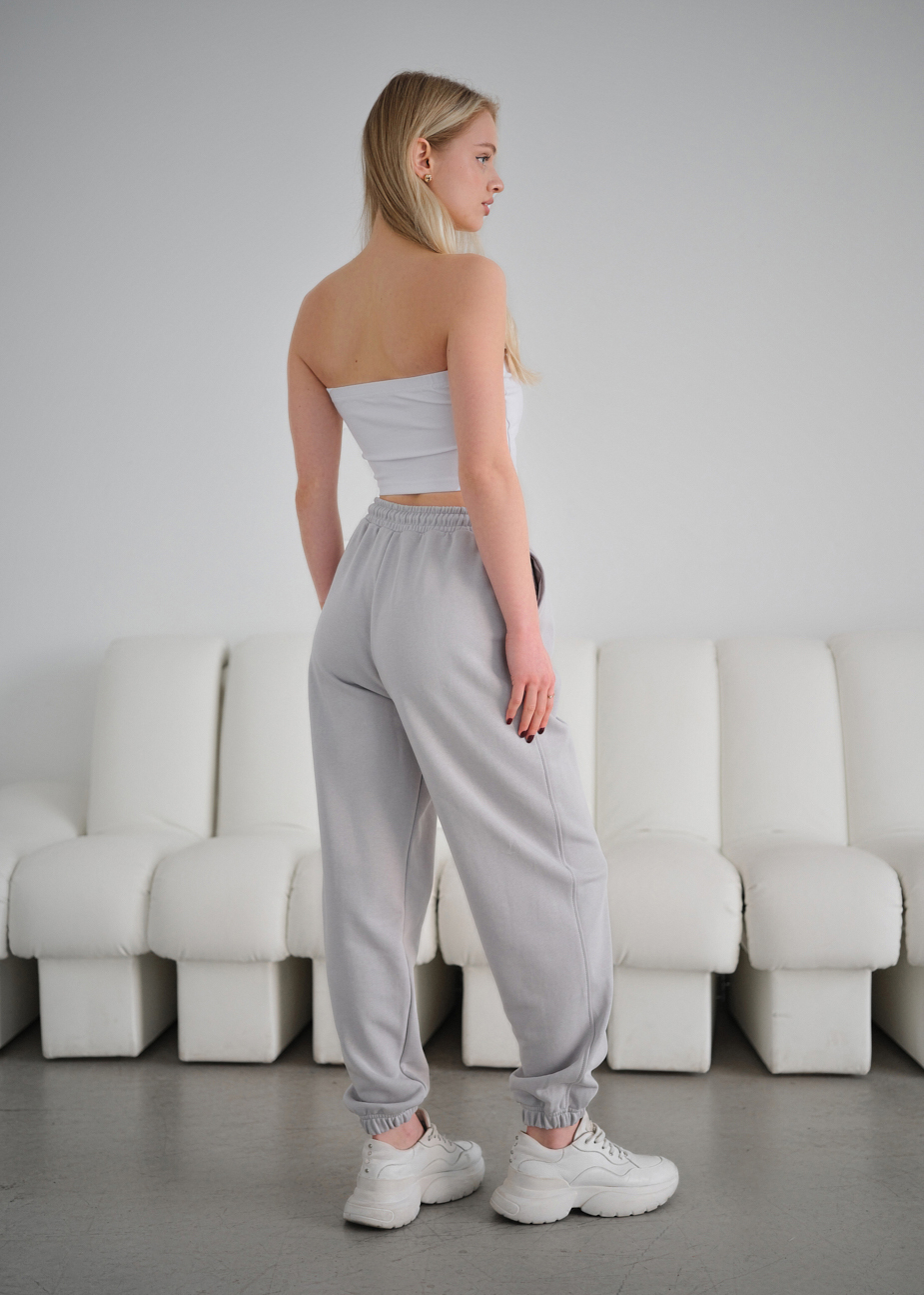 Спортивні штани жіночі Staff yo light gray logo світло-сірі з логотипом бавовняні недорогі ціна