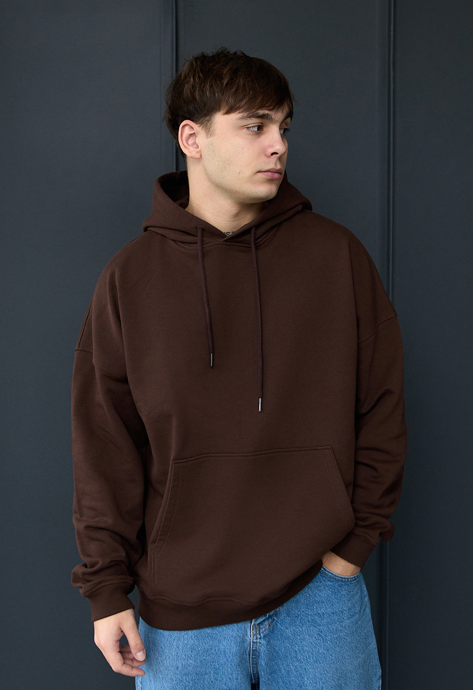 Худі чоловіче Staff brown oversize коричневе недороге оверсайз бавовняне однотонне ціна