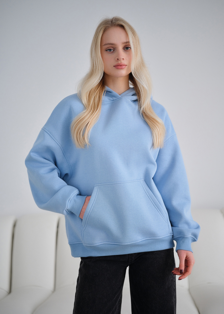 Толстовка жіноча Staff light blue oversize fleece блакитна однотонна на флісі брендова утеплена ...
