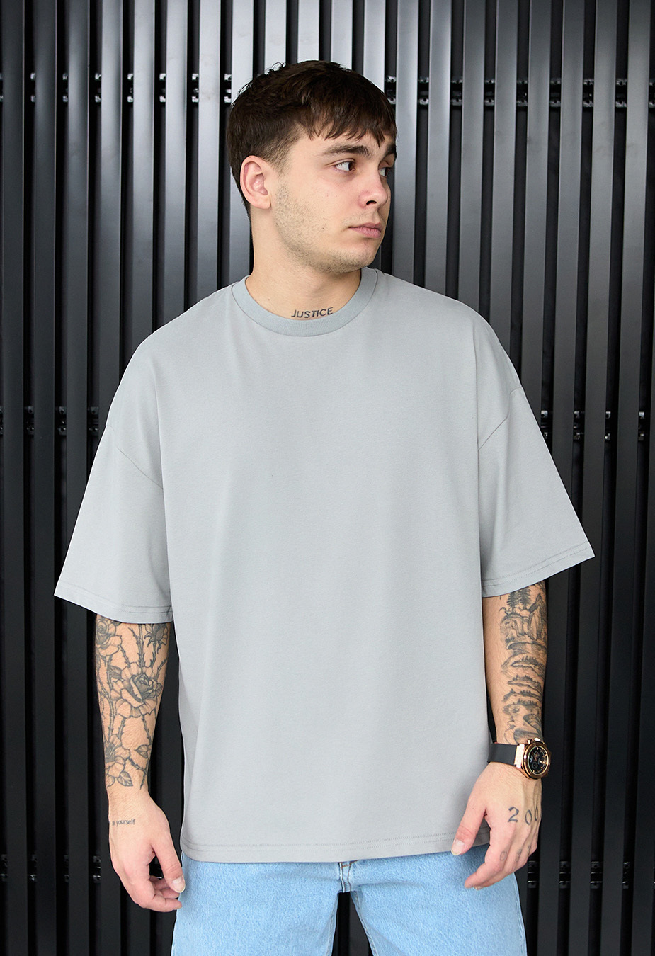 Футболка чоловіча Staff gray basic oversize сіра базова однотонна оверсайз модна купити