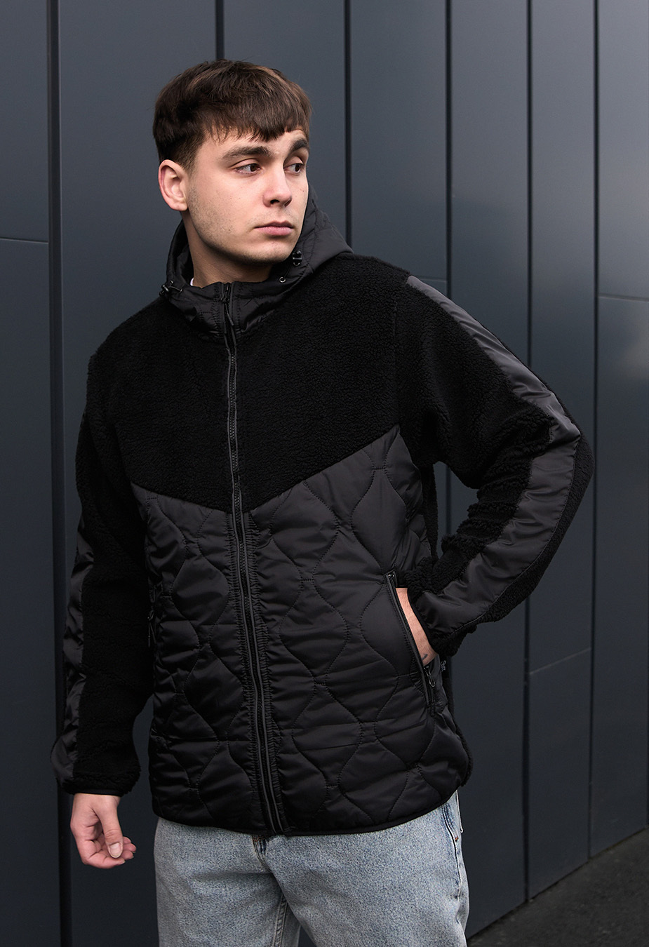 Чоловіча куртка Staff lerx black чорна демісезонна хутряна з капюшоном ...