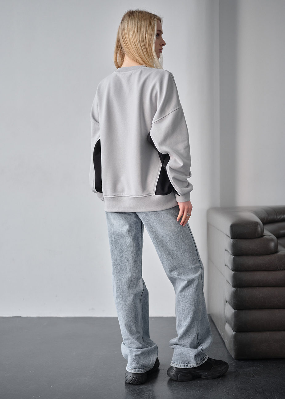 Світшот жіночий Staff un light gray oversize світло-сірий/чорний рефлективний оверсайз брендовий ...