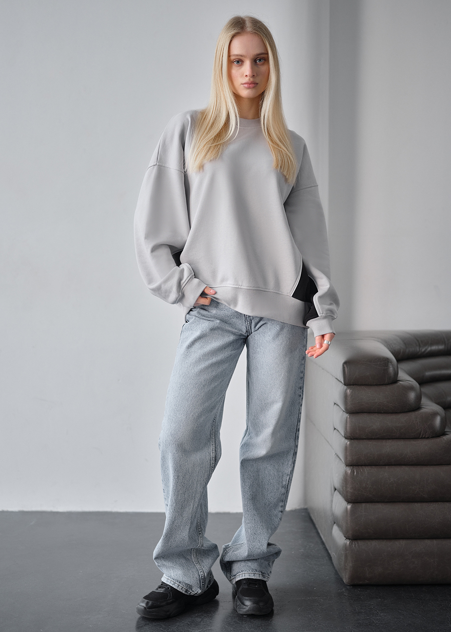 Світшот жіночий Staff un light gray oversize світло-сірий/чорний рефлективний оверсайз брендовий ...