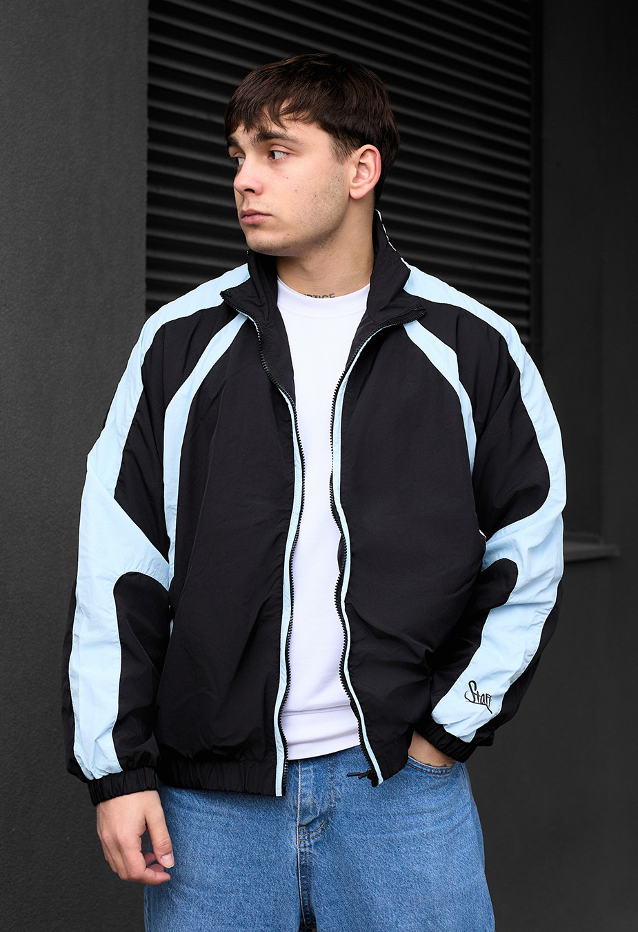 Куртка вітровка Staff tepy black & light blue чорно-блакитна з ...