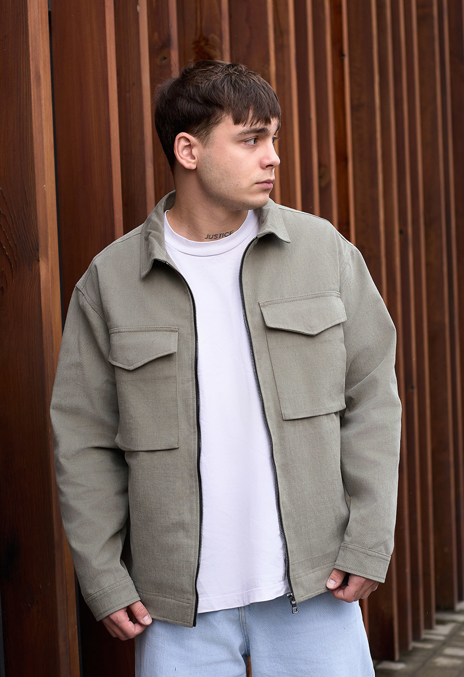 Чоловіча куртка Staff zumi gray olive сіро-оливкового кольору брендова демісезонна бавовняна купити