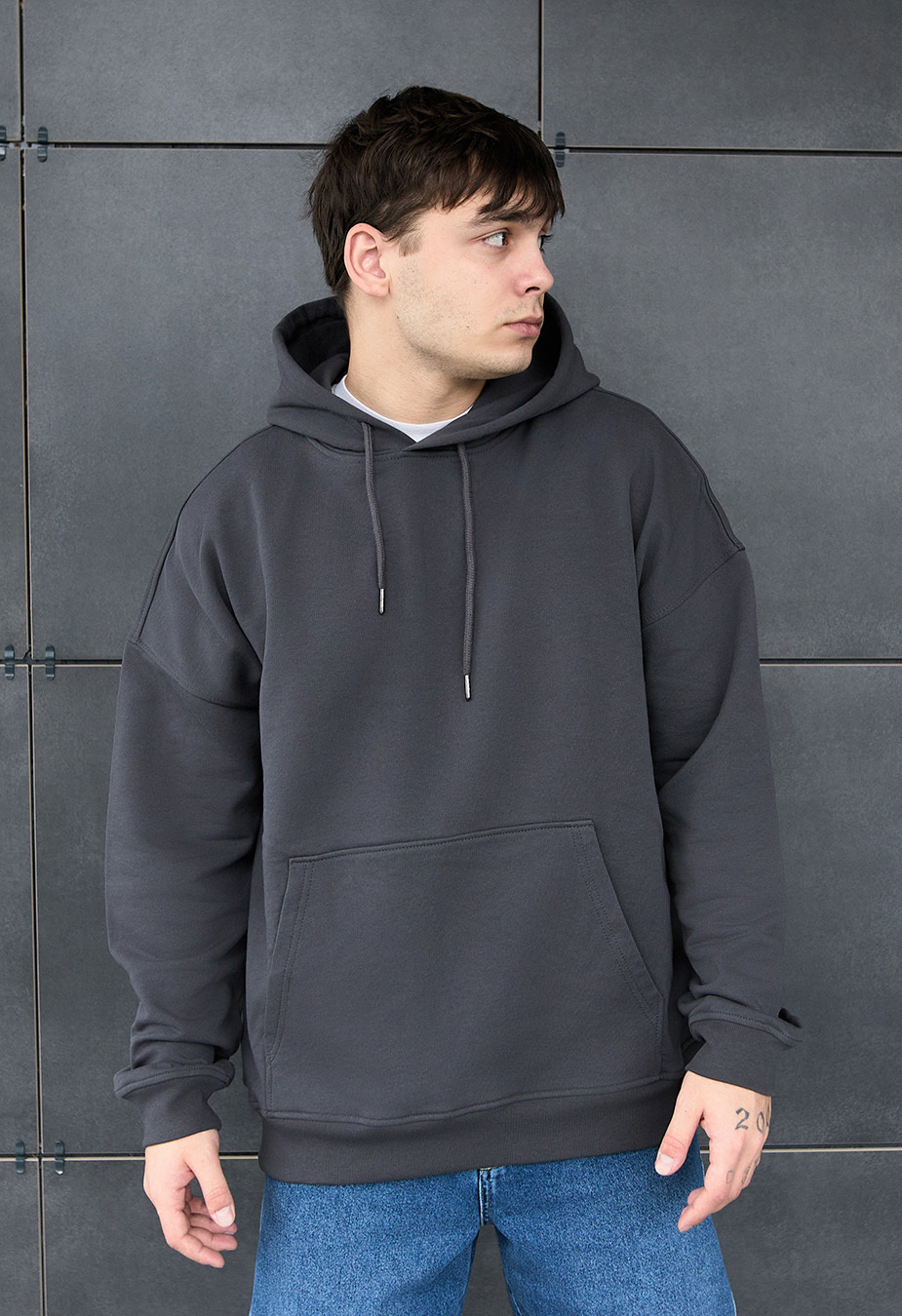 Худі чоловіче Staff dark gray oversize темно-сіре оверсайз бавовняне для хлопця ціна