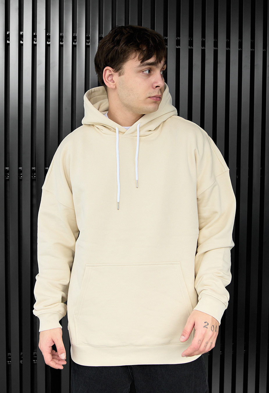 Худі чоловіче Staff milk oversize fleece молочного кольору утеплене оверсайз стильне бавовняне ...