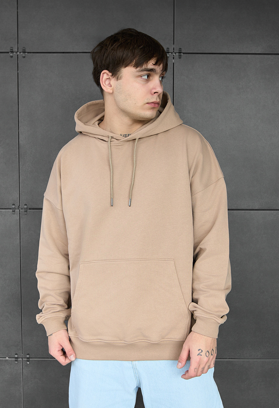 Толстовка чоловіча Staff light brown oversize світло-коричнева однотонна бавовняна оверсайз ...
