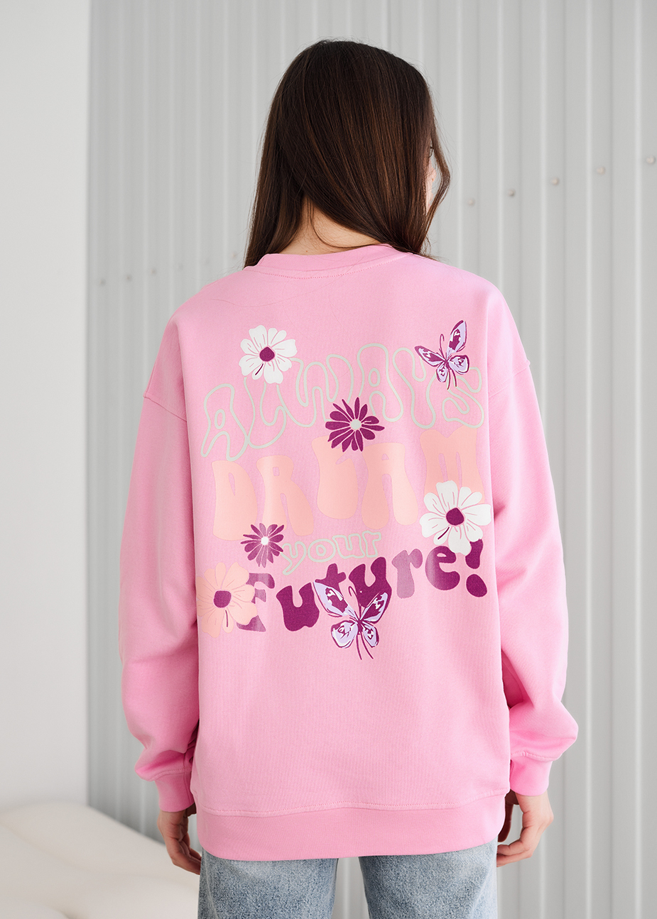 Світшот жіночий Staff future oversize рожевий з принтом оверсайз молодіжний бавовняний з ...