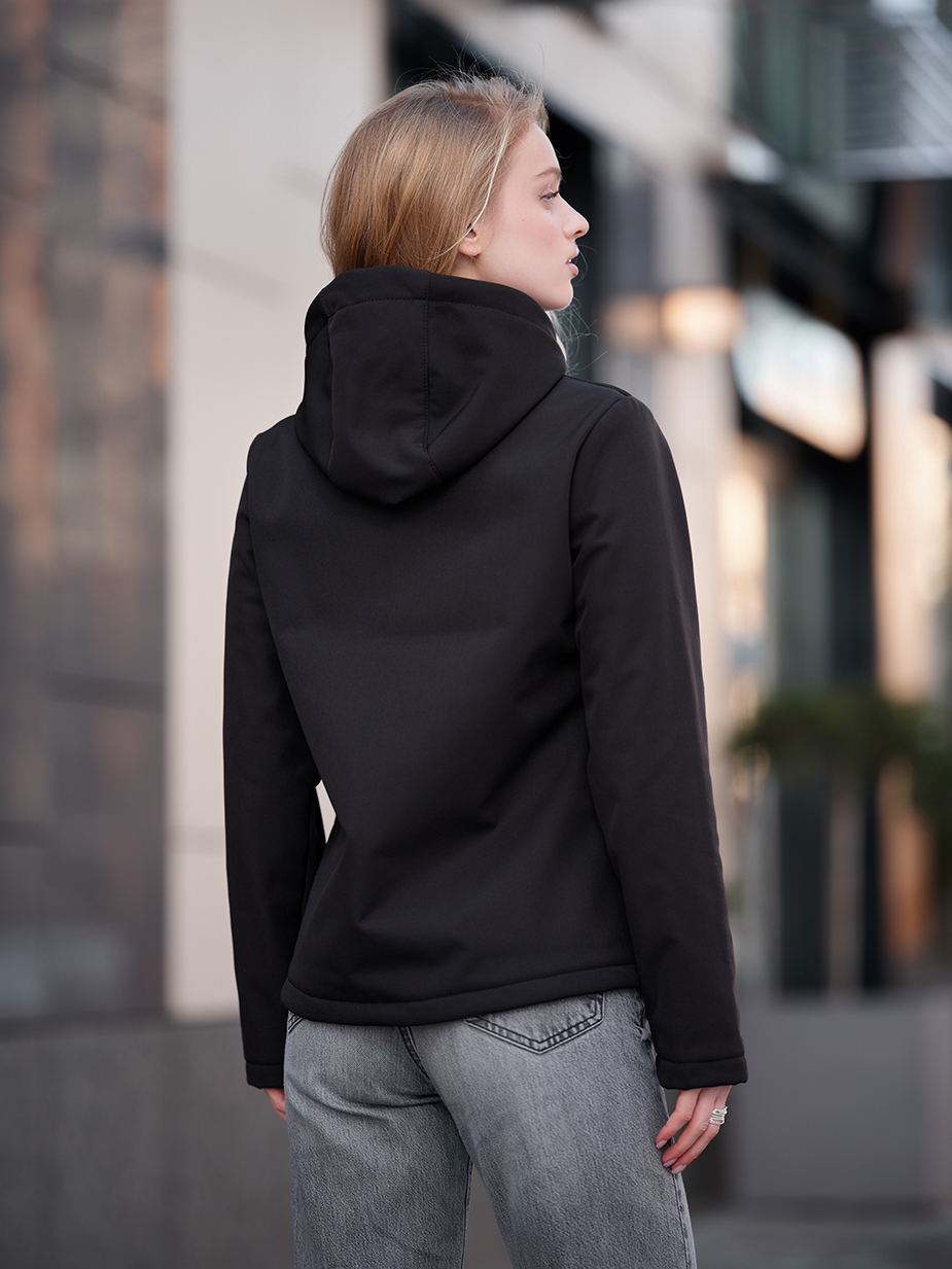 Куртка жіноча Staff soft shell black чорна водонепроникна демісезонна з капюшоном легка брендова ...