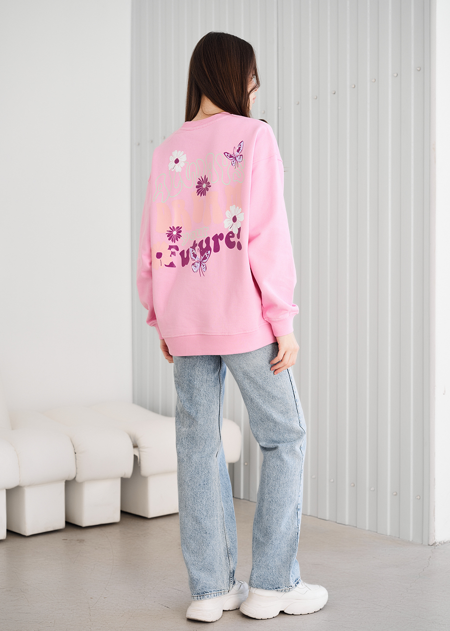Світшот жіночий Staff future oversize рожевий з принтом оверсайз молодіжний бавовняний з ...