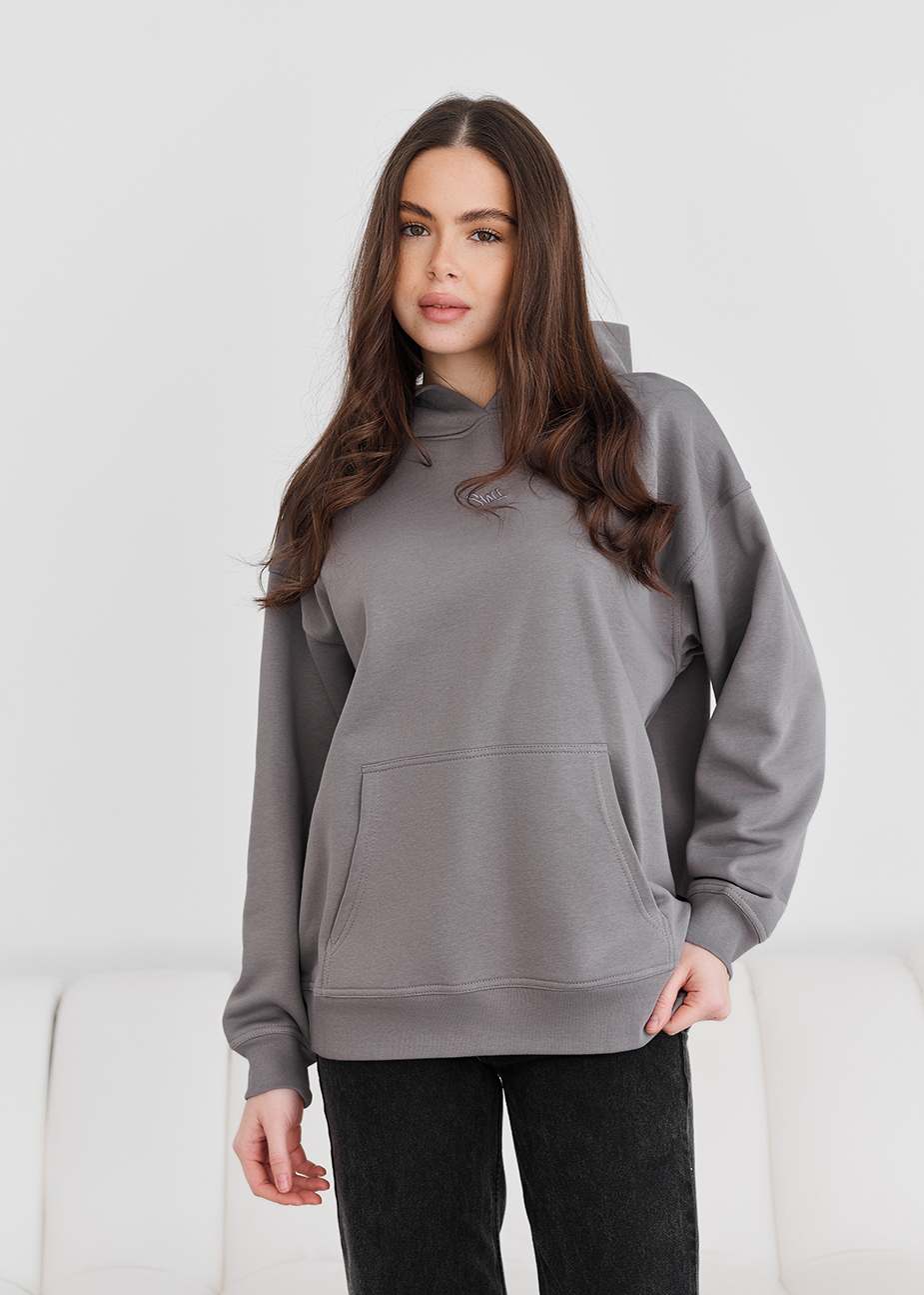 Толстовка жіноча Staff ue gray logo oversize сіра недорога оверсайз бавовняна з логотипом купити