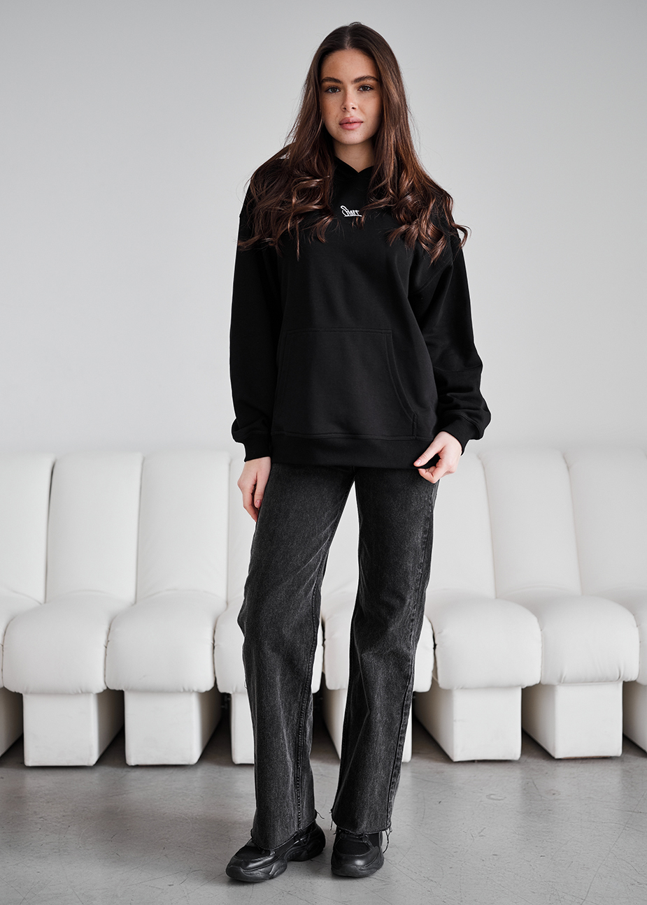 Толстовка жіноча Staff ue black logo oversize чорна оверсайз з логотипом бавовняна модна купити