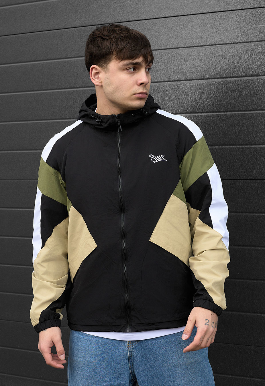 Чоловіча вітровка Staff colorblock 4 чорний/зелений/бежевий/білий ...