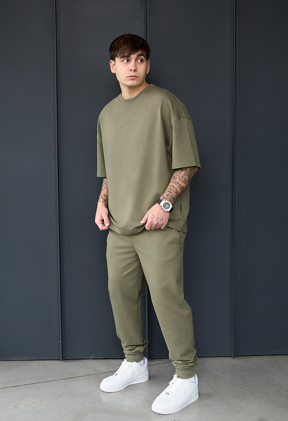 Спортивний костюм чоловічий Staff qix olive oversize premium оливкового кольору стильний ...