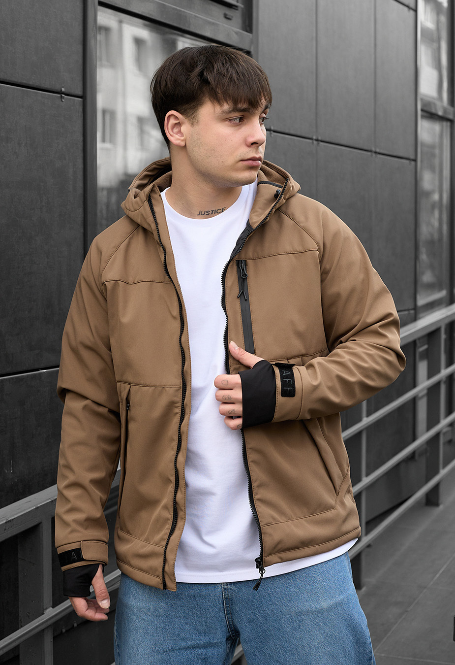 Чоловіча куртка Staff soft shell lokk brown коричнева з логотипом брендова з капюшоном легка ...