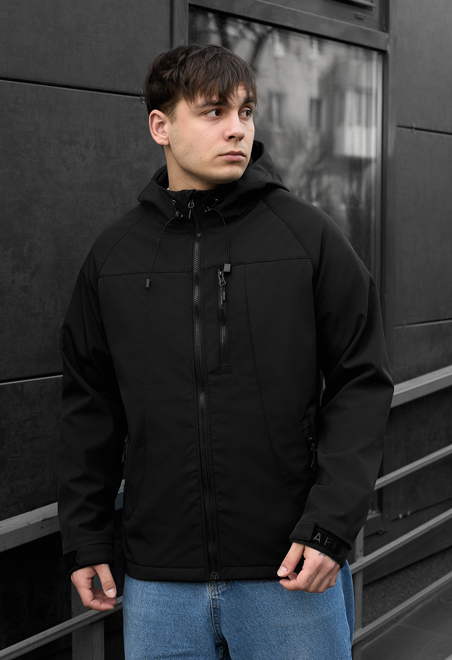 Чоловіча куртка Staff soft shell di black чорна демісезонна для підлітка легка з капюшоном ...