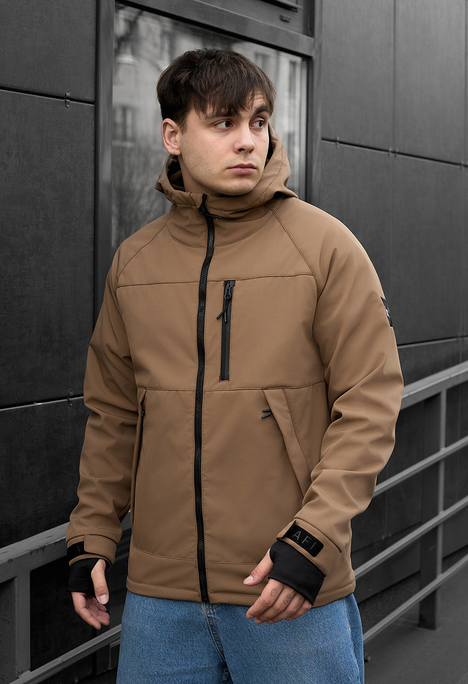 Чоловіча куртка Staff soft shell lokk brown коричнева з логотипом брендова з капюшоном легка ...