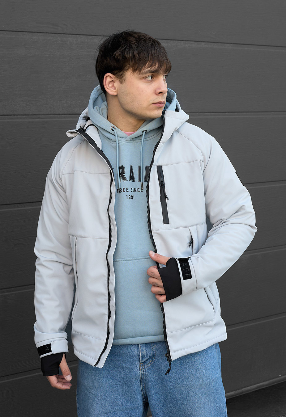 Чоловіча куртка Staff soft shell lokk light gray світло-сіра з логотипом водонепроникна для ...