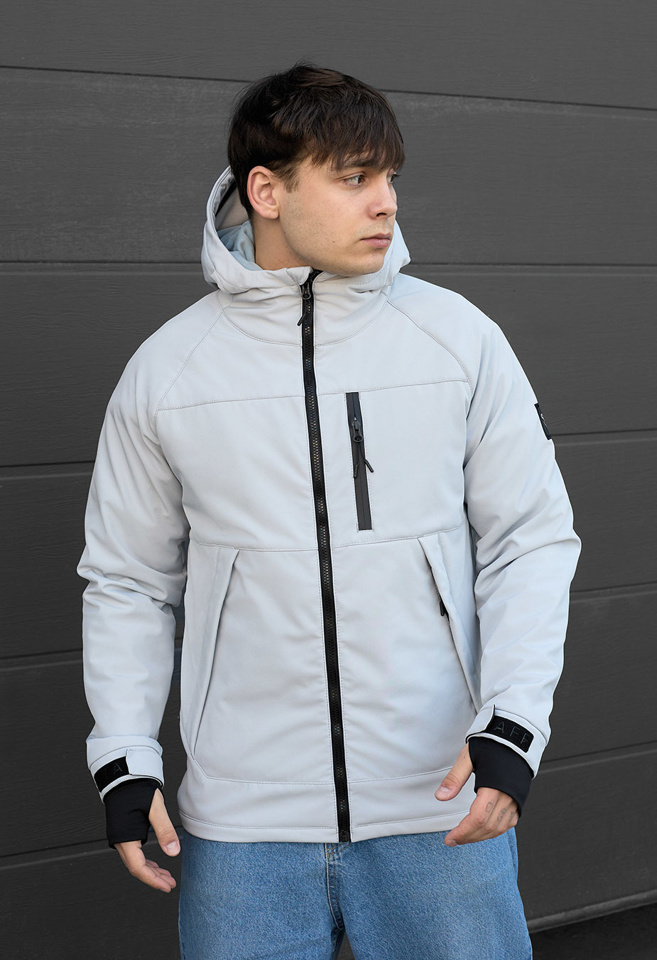 Чоловіча куртка Staff soft shell lokk light gray світло-сіра з логотипом водонепроникна для ...
