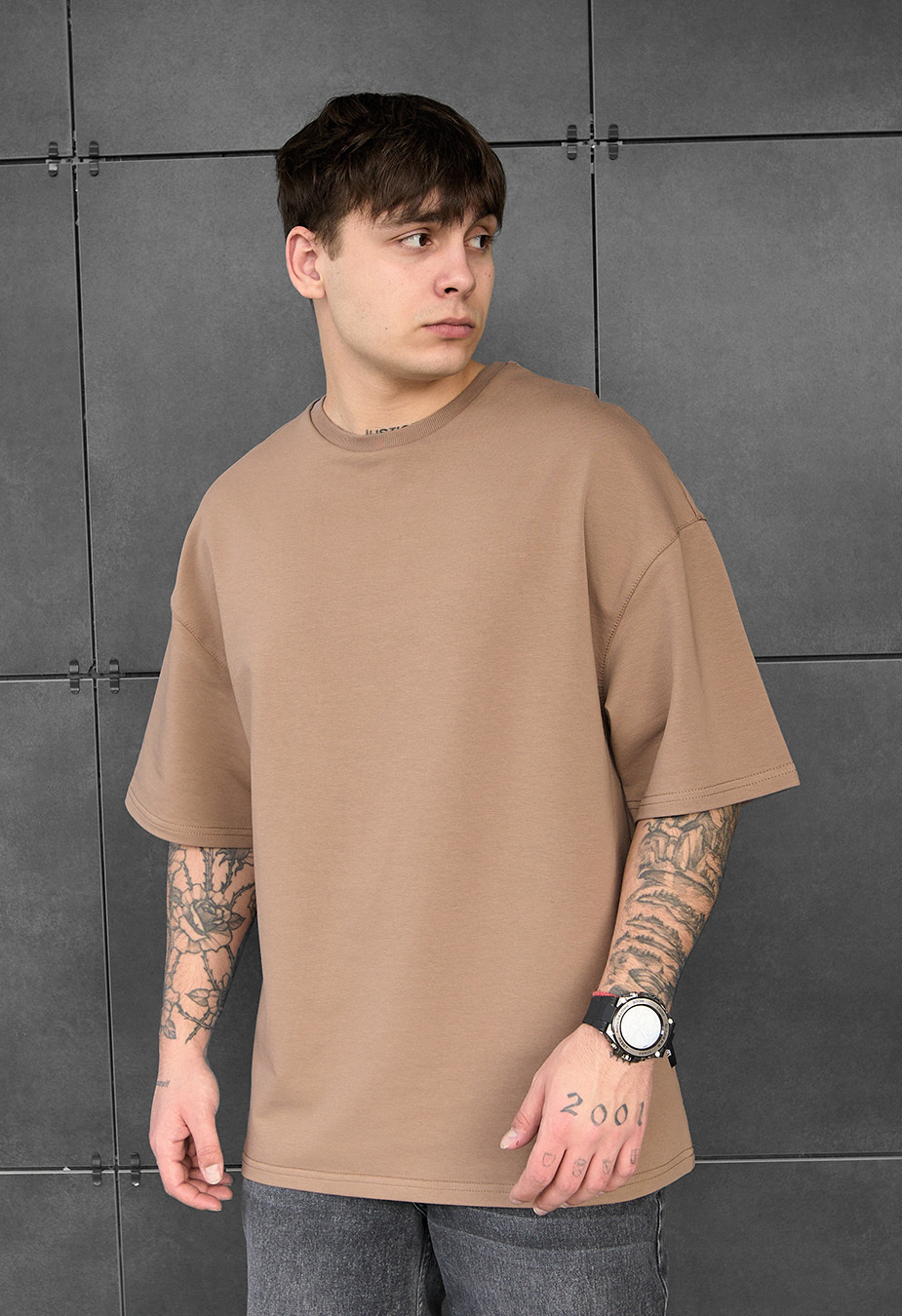 Футболка чоловіча Staff brown oversize premium коричнева брендова оверсайз ціна