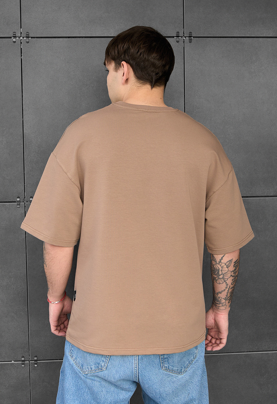 Чоловіча футболка Staff brown oversize коричнева оверсайз стильна однотонна ціна