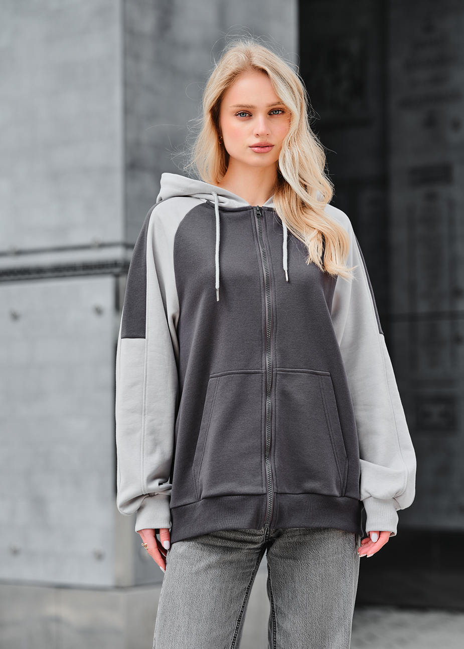 Толстовка жіноча Staff gray & light gray zip oversize сірий/світло-сірий на блискавці бавовняна ...