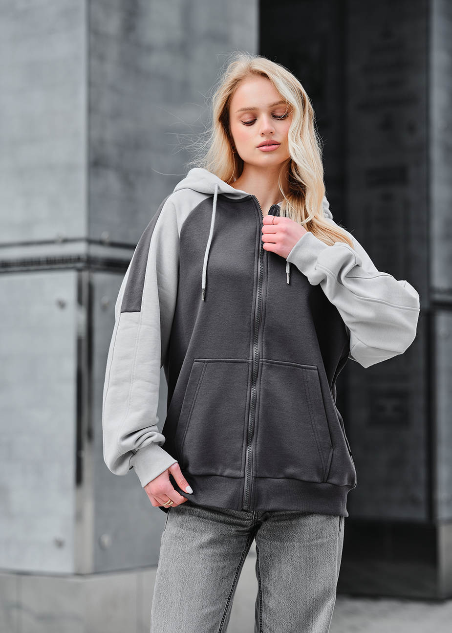 Толстовка жіноча Staff gray & light gray zip oversize сірий/світло-сірий на блискавці бавовняна ...